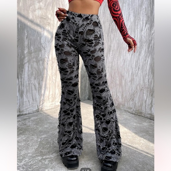 SHEIN | Pants & Jumpsuits | Ladder Ripped Flare Leg Pants | Poshmark
